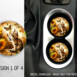 Cute Kitten Car Coaster PNG Butterfly Cat Car Coaster Sublimation ...