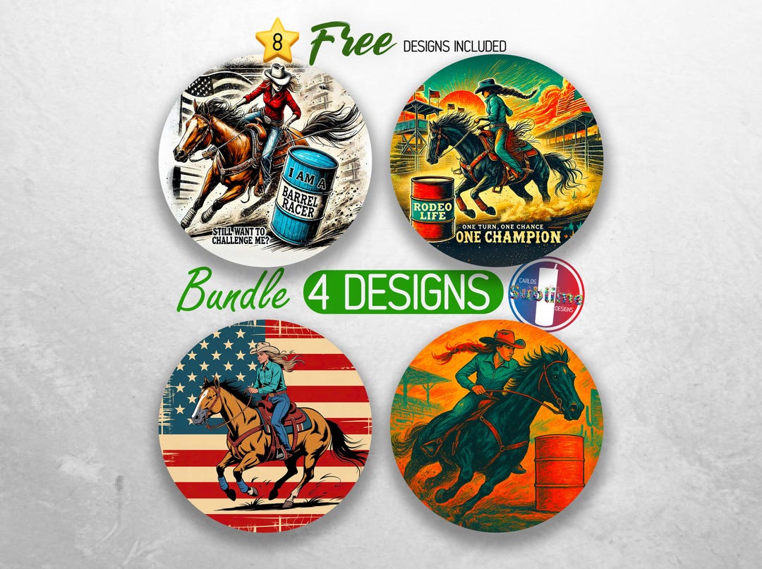 Western Cowgirl Rodeo Car Coaster PNG Bundle American Barrel Racer Car ...