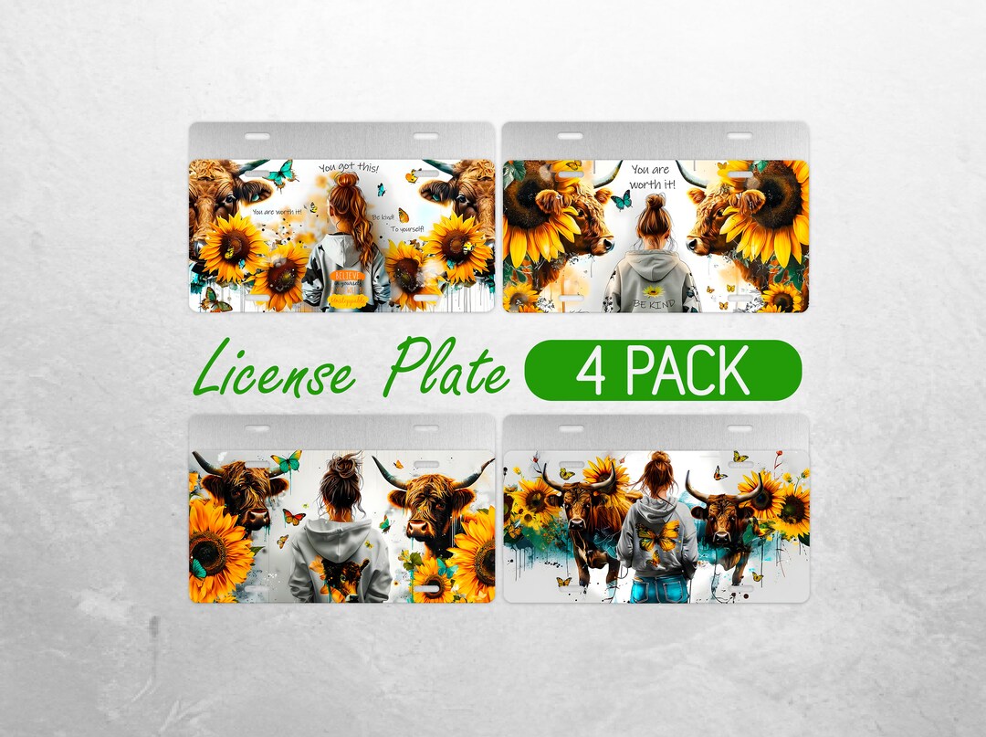 Sunflower Motivational License Plate PNG Highland Cow License Plate ...