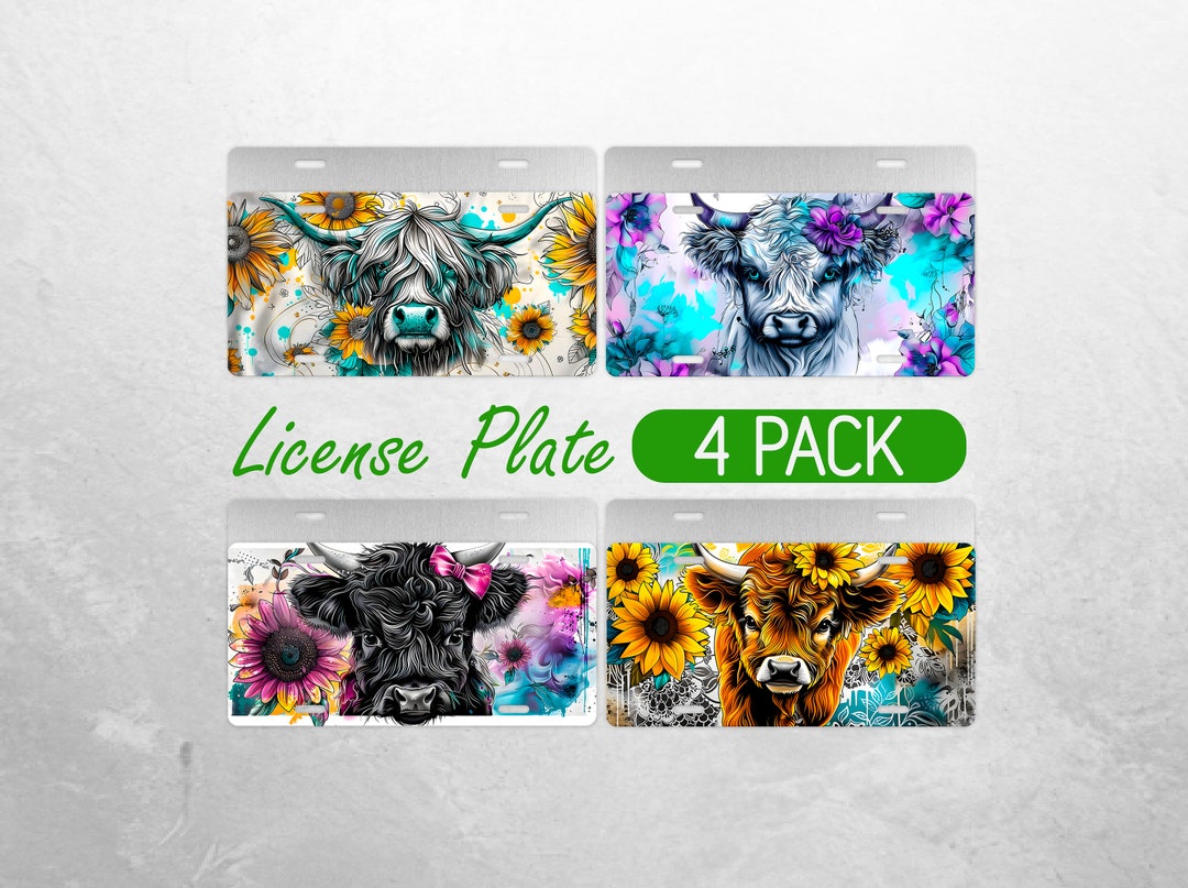 Western Highland Cow License Plate PNG Bundle Sunflower Western License ...