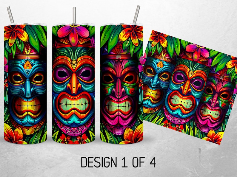 Seamless Tiki Mask Tumbler Wrap Bundle Hawaiian Tropical 20oz Tumbler ...
