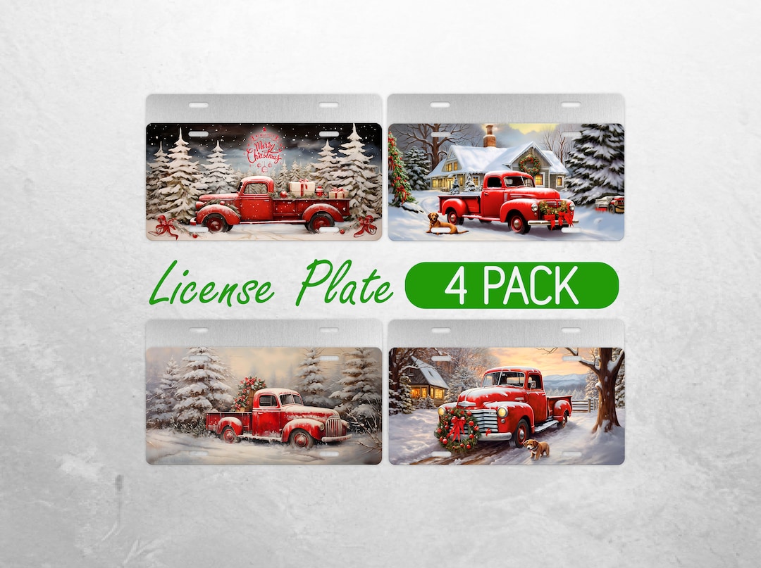 Christmas License Plate PNG Bundle Red Truck License Plate Design Car ...