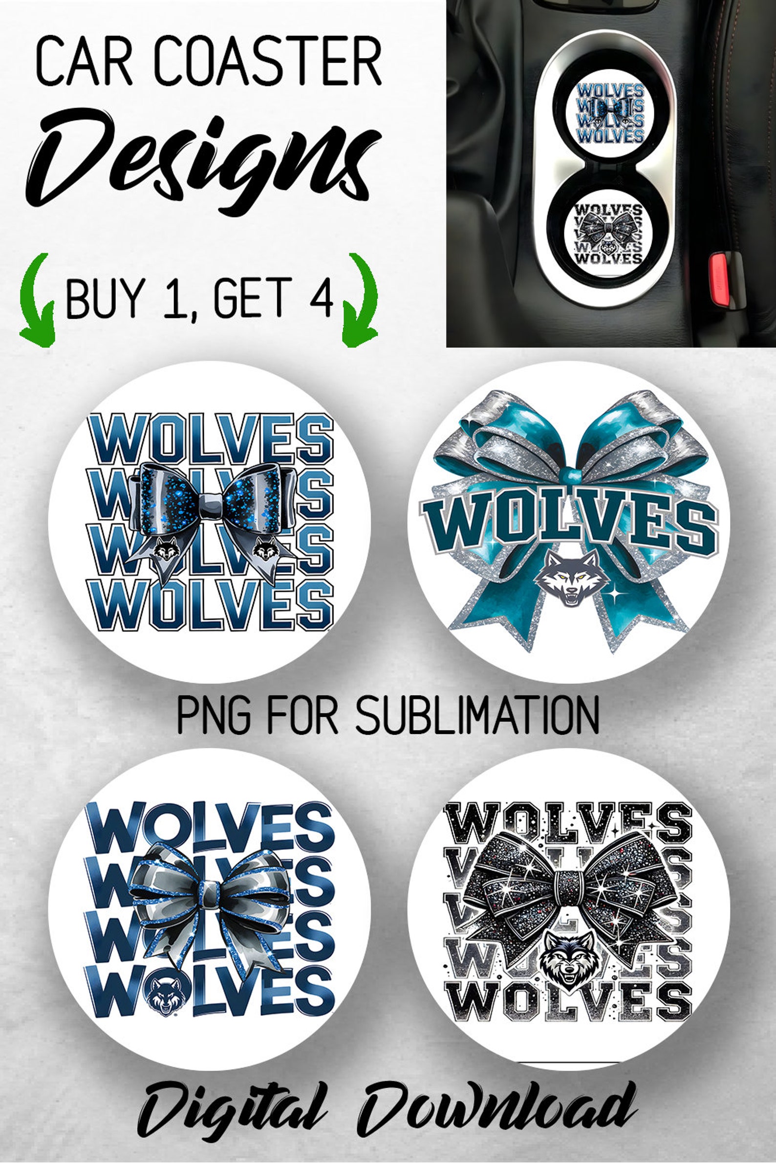 Wolves School Team Car Coaster PNG Bundle Mascot Gray Blue Team ...