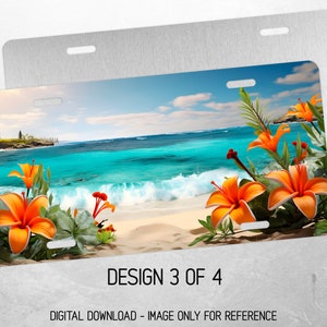 3D Hawaiian Beach License Plate PNG Floral Hawaii License Plate Design ...