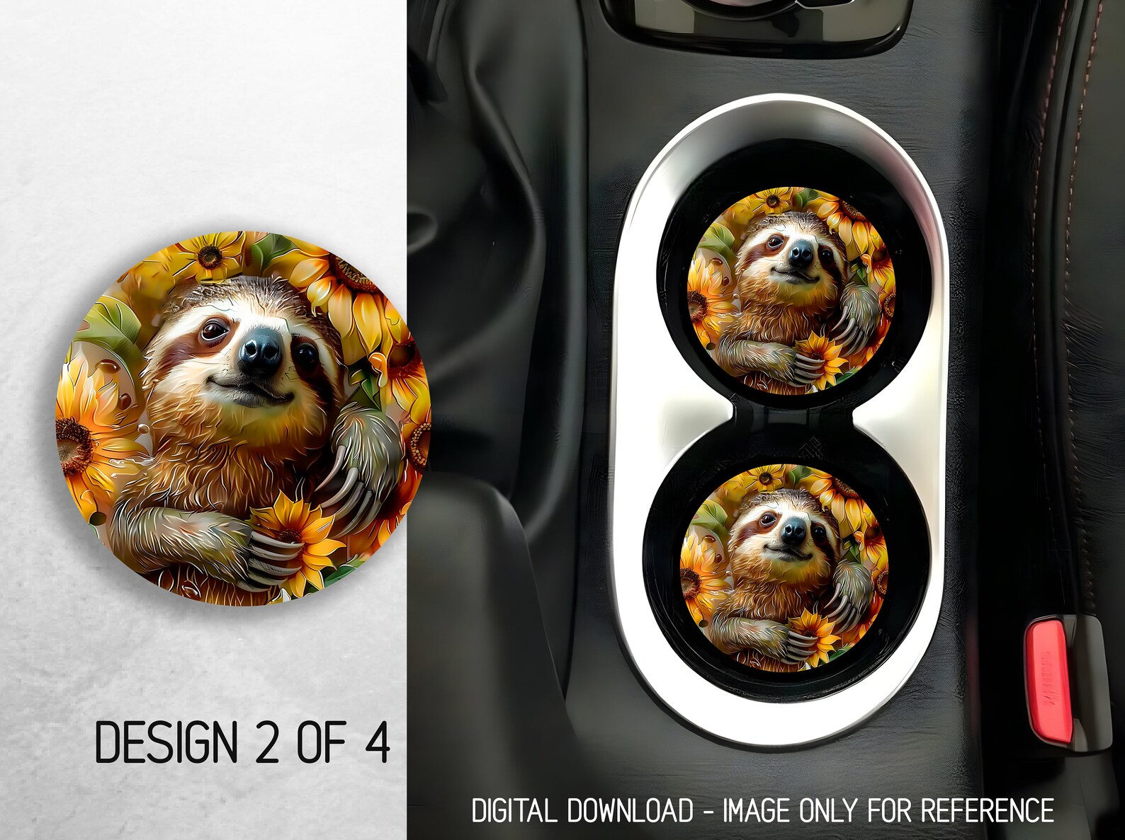 Sloth Sunflowers Car Coaster PNG Floral Cute Sloth Car Coaster ...