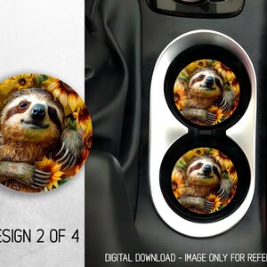 Sloth Sunflowers Car Coaster PNG Floral Cute Sloth Car Coaster ...