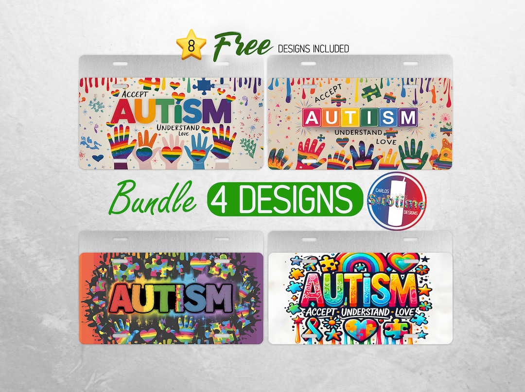Autism License Plate PNG Bundle Autism Awareness License Plate Design ...