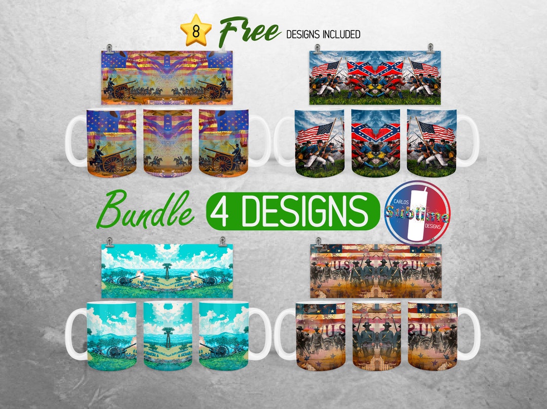 Civil War Mug Wrap PNG Bundle American Patriotic 11oz and 15oz Mug ...