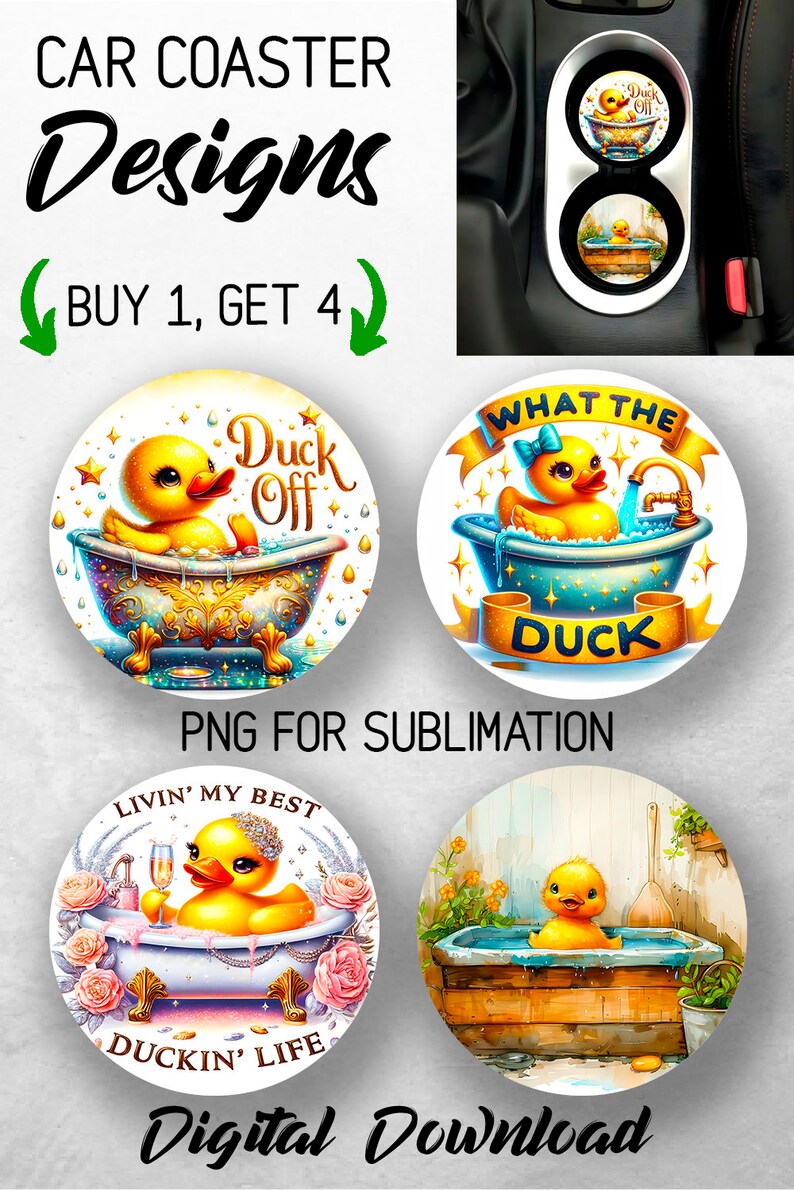 Rubber Duck Car Coaster PNG Sassy Funny Duck Car Coaster Sublimation ...