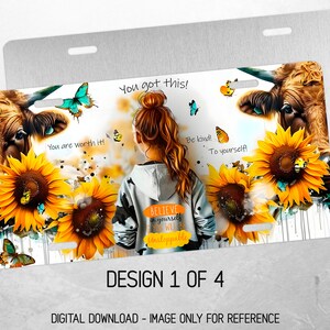 Sunflower Motivational License Plate PNG Highland Cow License Plate ...