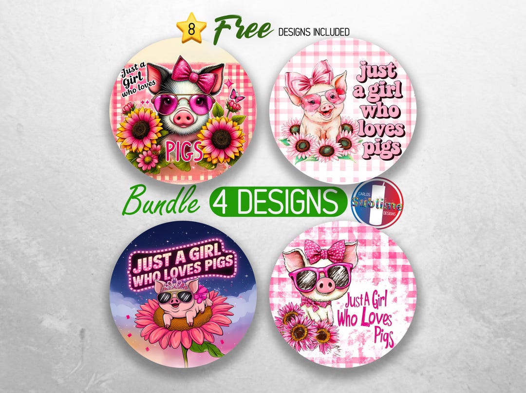 Just A Girl Who Loves Pigs Car Coaster PNG Bundle Cute Pig Car Coaster ...
