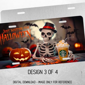Just Waiting for Halloween License Plate PNG Funny Skeleton License ...