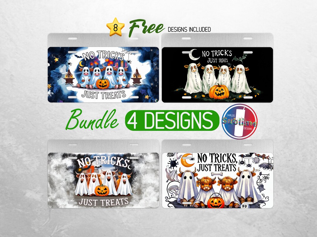 Cute Halloween Cows License Plate PNG No Tricks Just Treats License ...