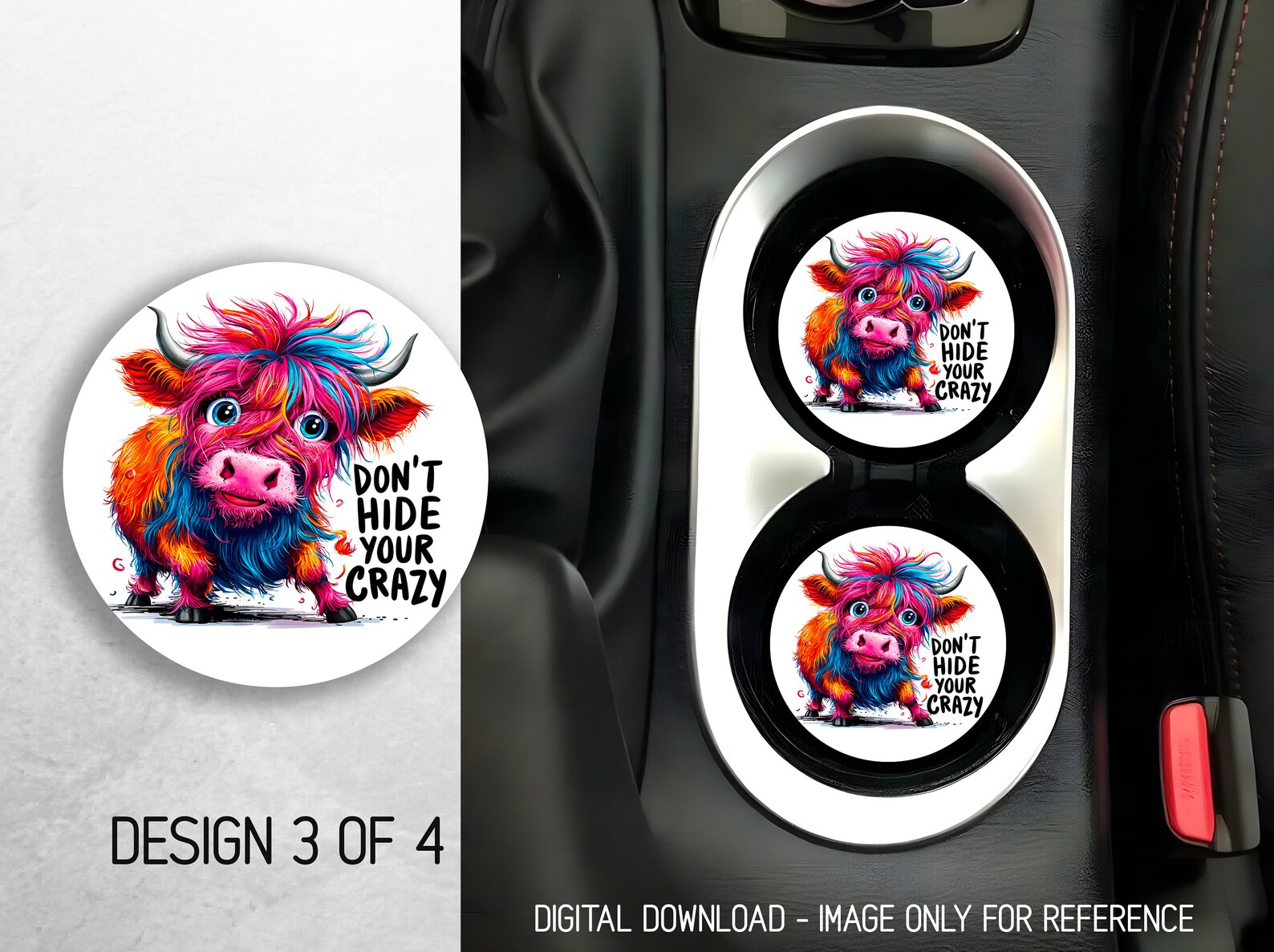 Highland Cow Sarcastic Car Coaster PNG Funny Quote Car Coaster ...