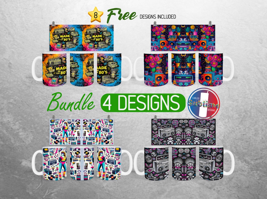 Eighties 80s Baby Mug Wrap PNG Bundle Retro Nostalgic 11oz and 15oz Mug ...
