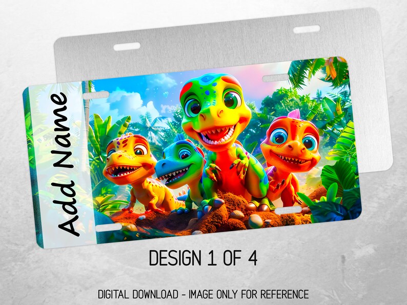 Cute Dinosaurs License Plate PNG Dino Add Name License Plate Design ...
