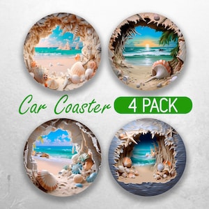 3D Cracked Wall Beach Car Coaster PNG Sea Shells Car Coaster ...