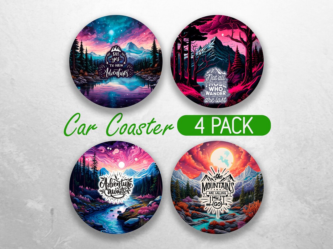 Mountain Car Coaster PNG Hiking Outdoor Car Coaster Sublimation Designs ...