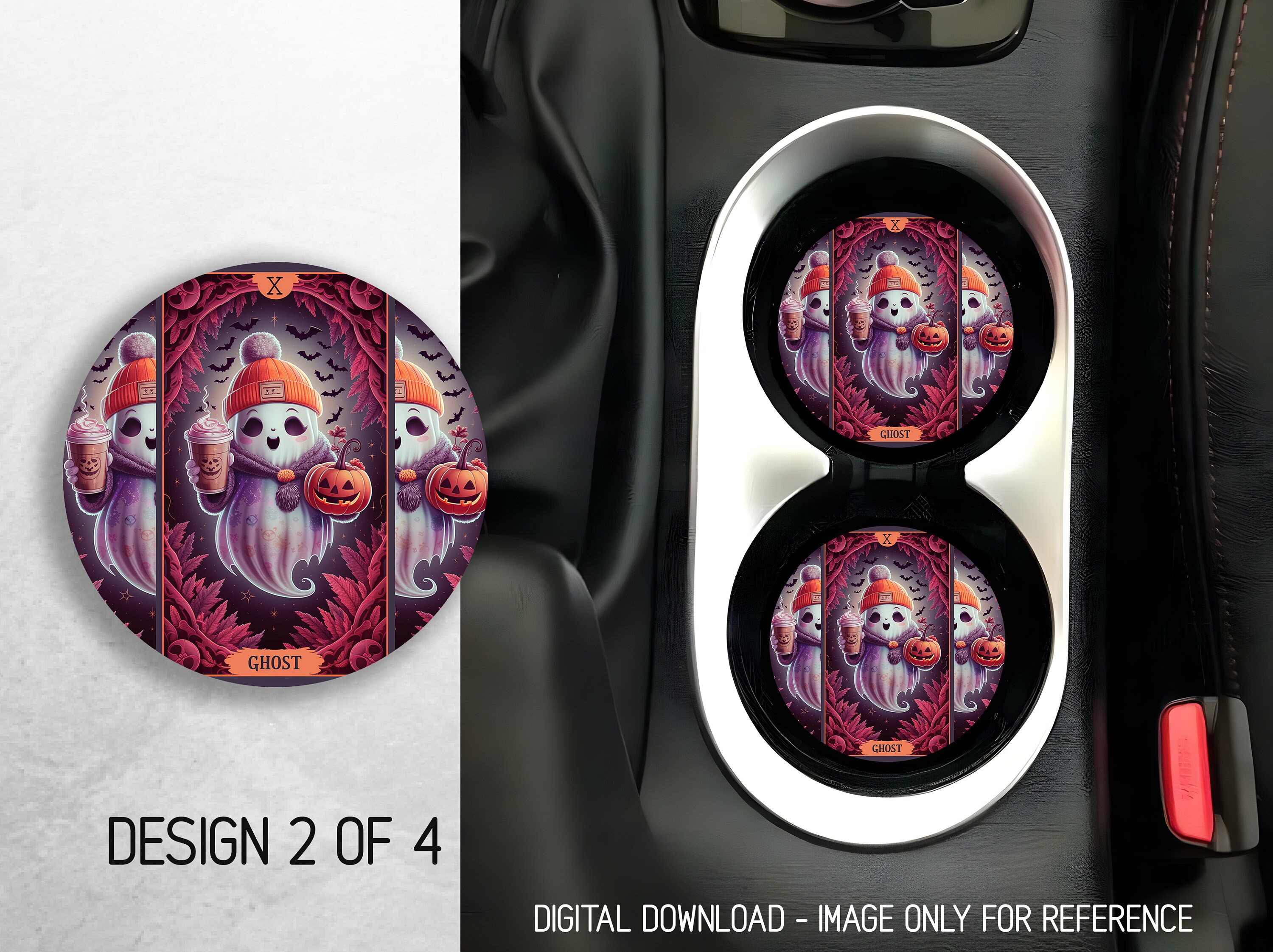 Halloween Cute Ghost Car Coaster PNG Bundle Tarot Card Ghosts Coaster ...