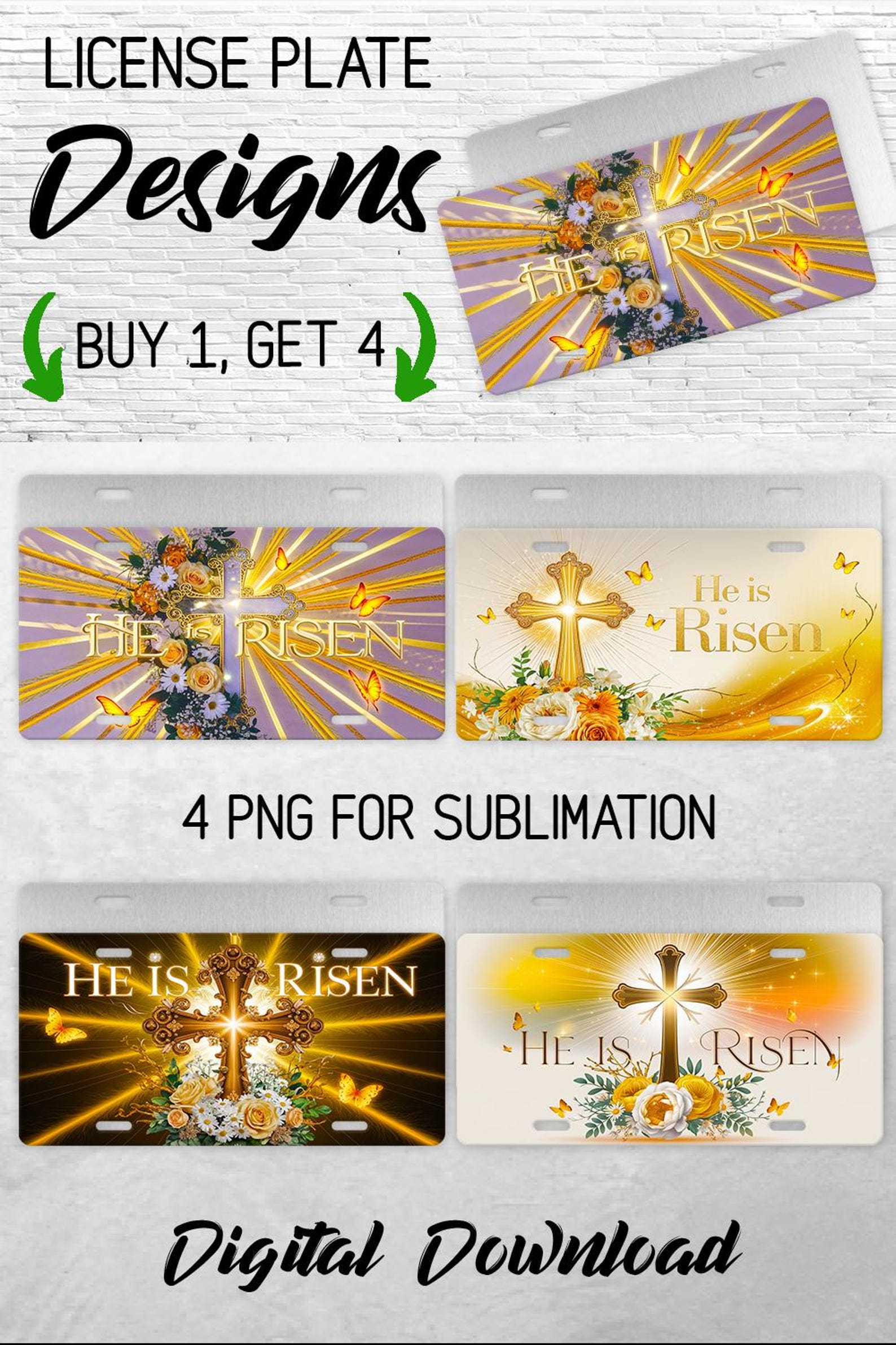 Easter He is Risen License Plate PNG Bundle Floral Christian Cross ...