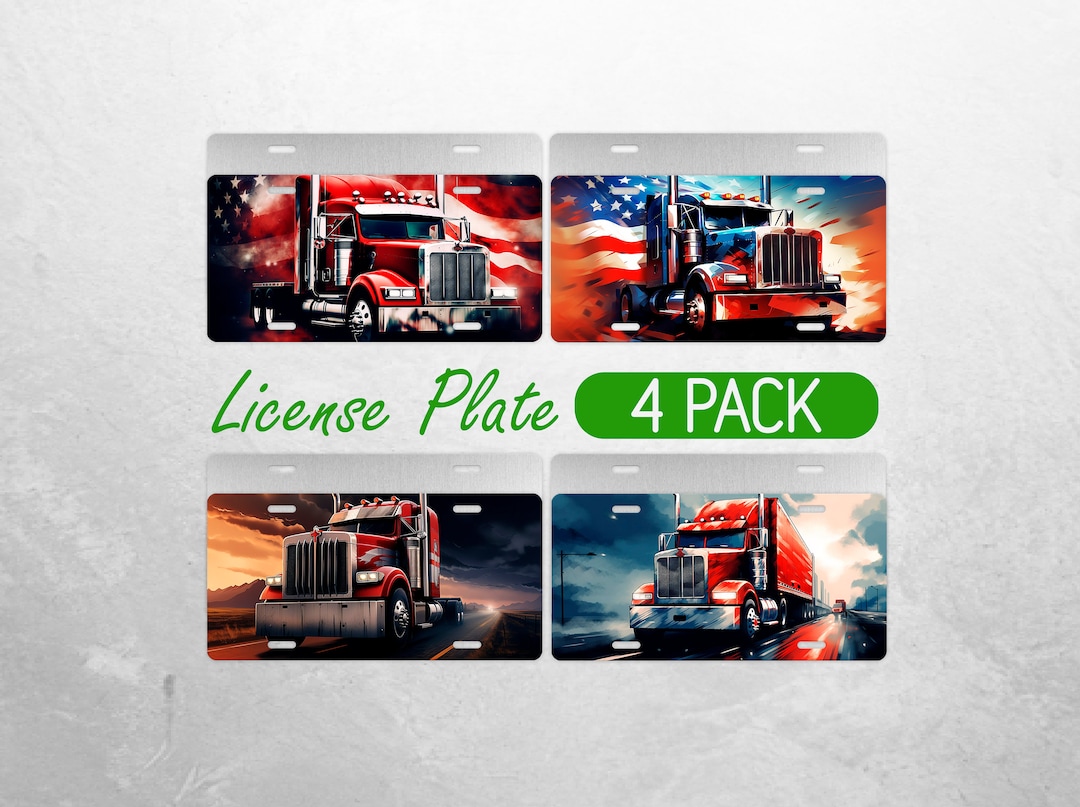 Semi Truck License Plate PNG USA Flag Truck Driver License Plate Design ...