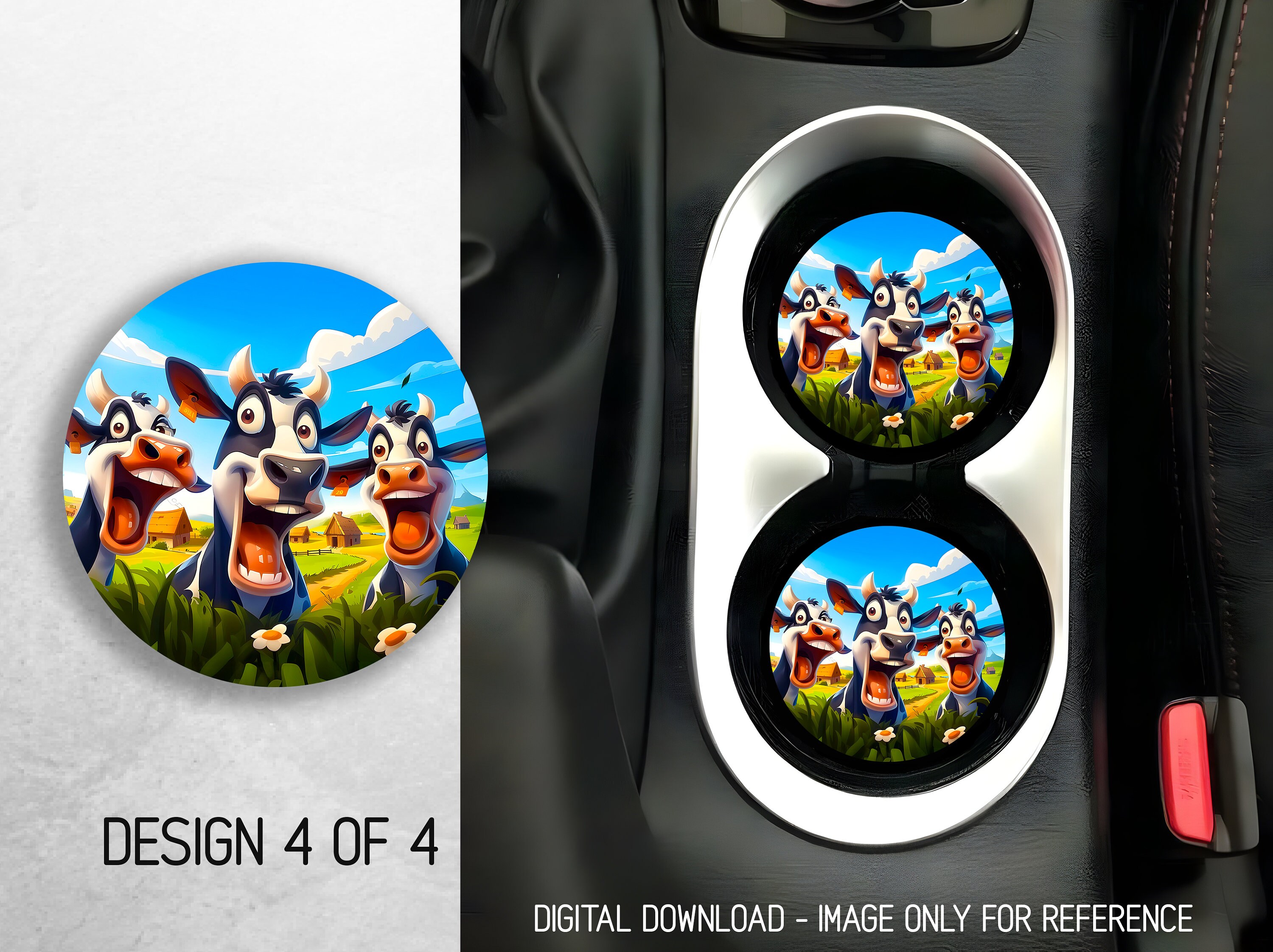 Selfie Funny Cows Car Coaster PNG Animal Farm Car Coaster Sublimation ...