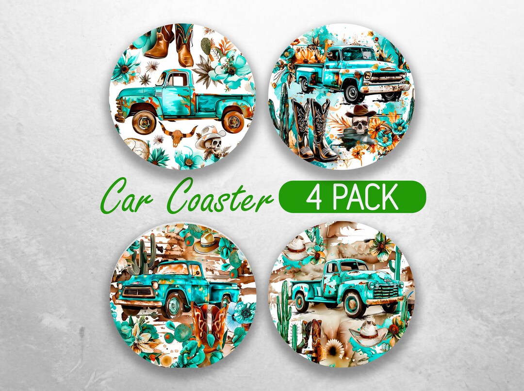 Watercolor Western Car Coaster PNG Cowboy Cowgirl Car Coaster ...