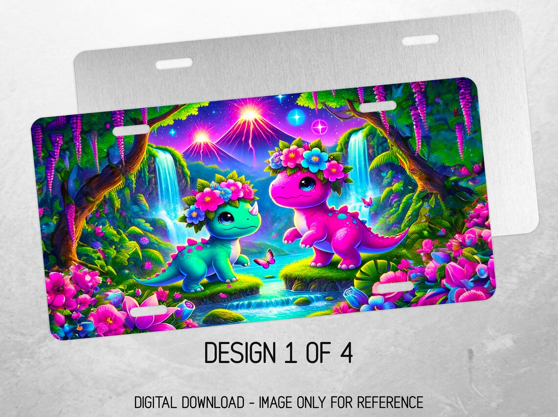 Pink Dinosaur License Plate PNG Bundle Kawaii Dino License Plate Design ...