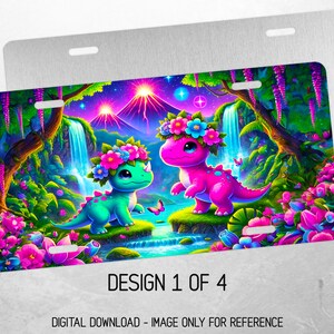 Pink Dinosaur License Plate PNG Bundle Kawaii Dino License Plate Design ...