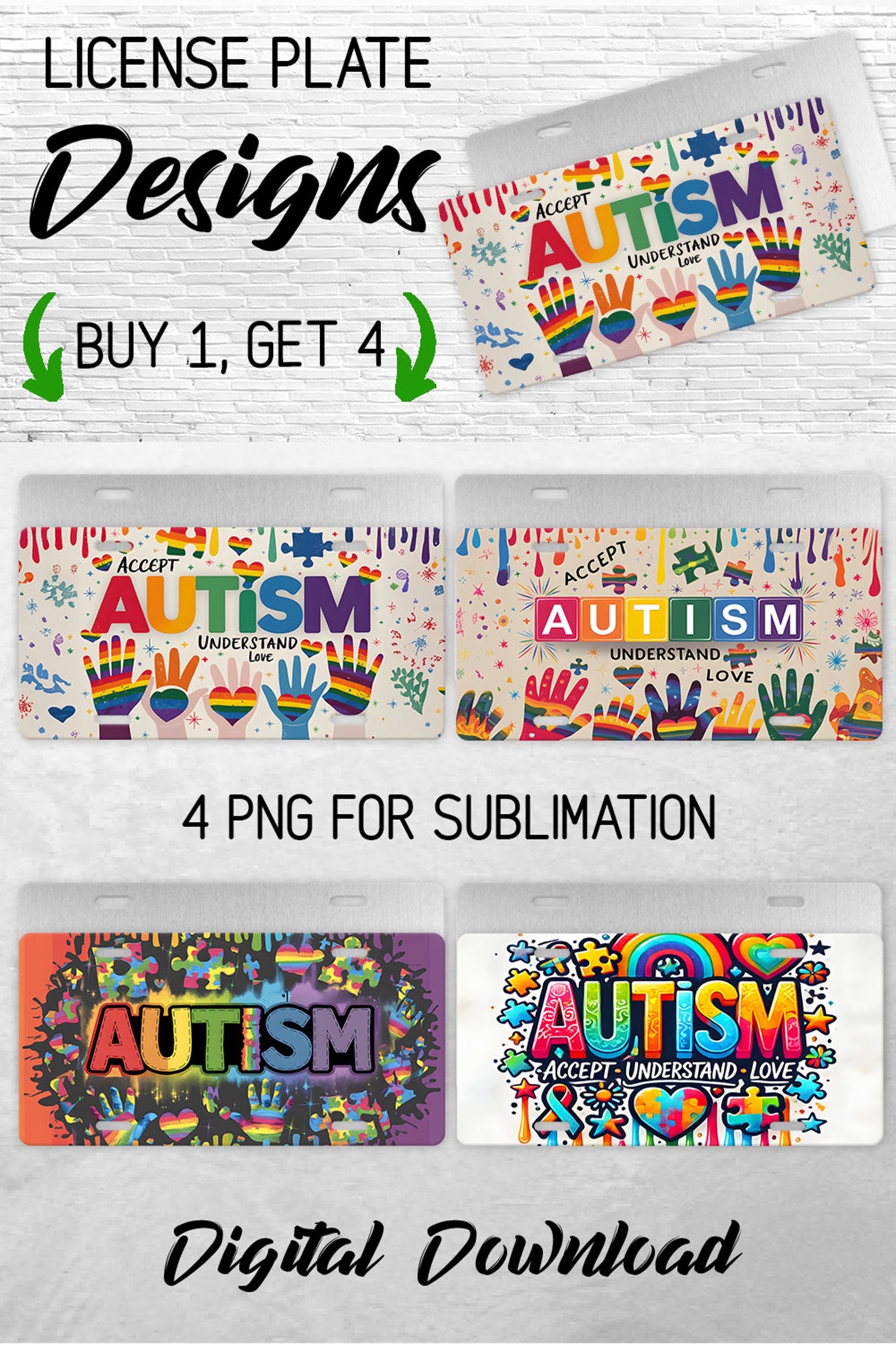 Autism License Plate PNG Bundle Autism Awareness License Plate Design ...