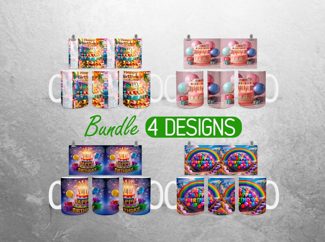 Happy Birthday Mug Wrap PNG Celebration Add Name 11oz and 15oz Mug ...