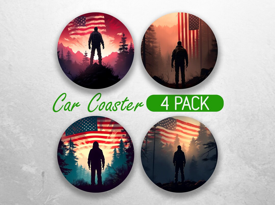 Patriotic America Car Coaster PNG Military Veteran Car Coaster ...