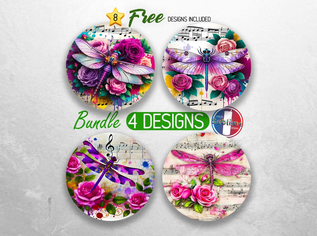 Purple Dragonfly Car Coaster PNG Bundle Floral Dragonflies Coaster Png ...