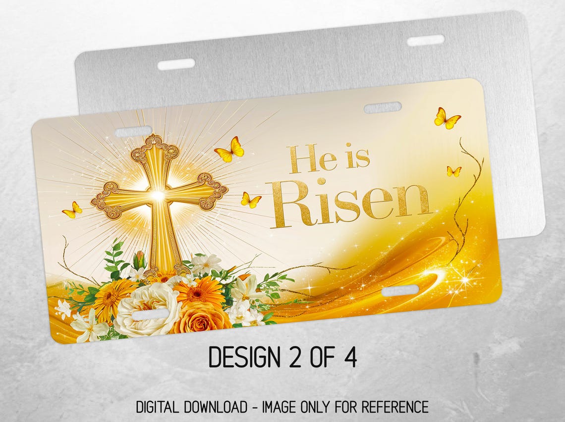 Easter He is Risen License Plate PNG Bundle Floral Christian Cross ...