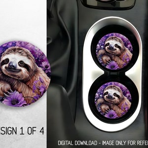 Sloth Sunflowers Car Coaster PNG Floral Cute Sloth Car Coaster ...
