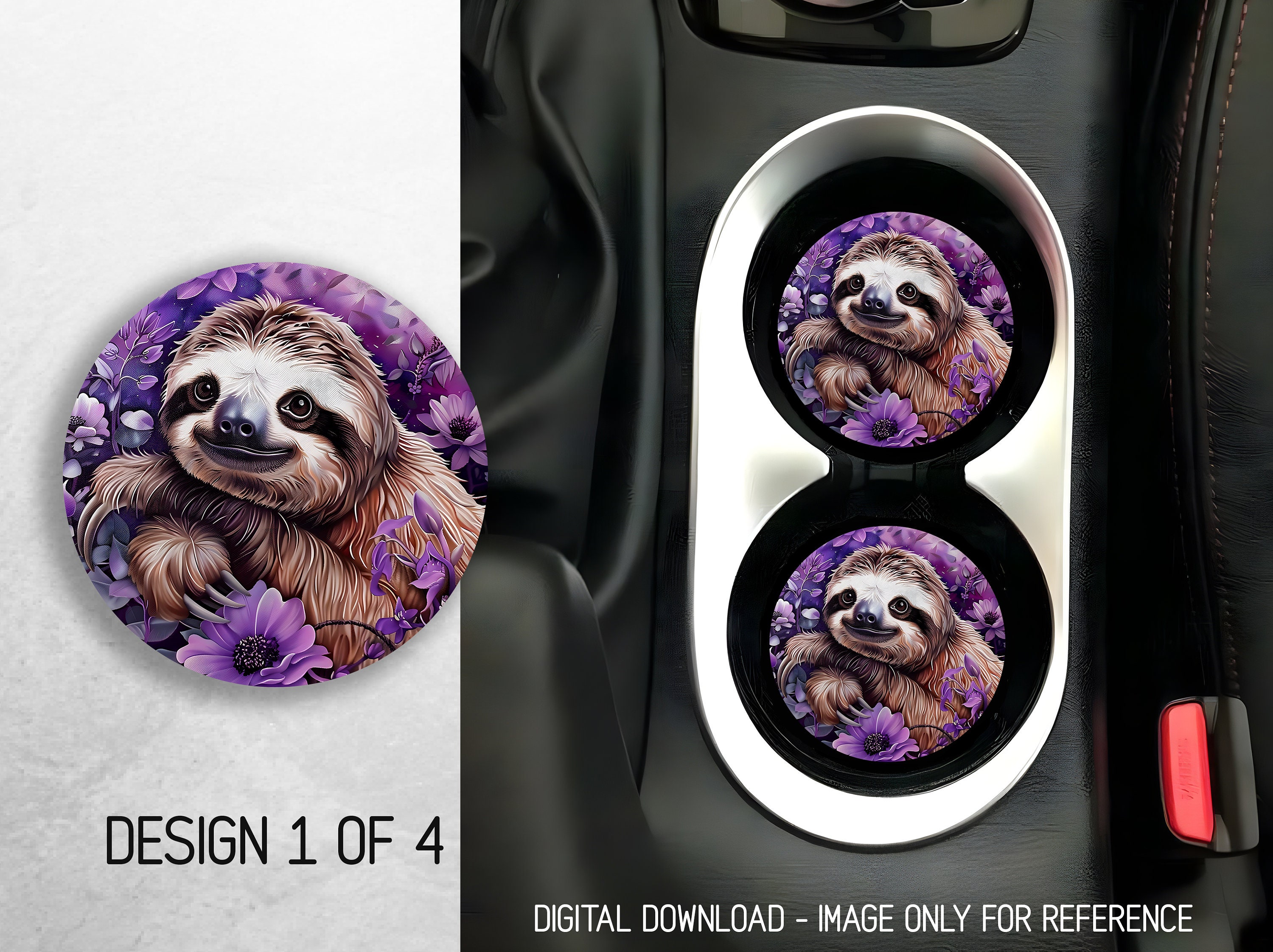 Sloth Sunflowers Car Coaster PNG Floral Cute Sloth Car Coaster ...