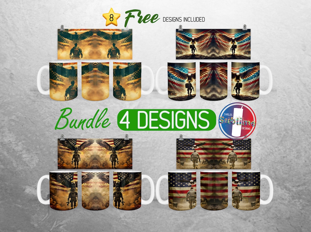 USA Military Mug Wrap PNG Bundle Patriotic 15oz Mug Wrap Veteran Full ...