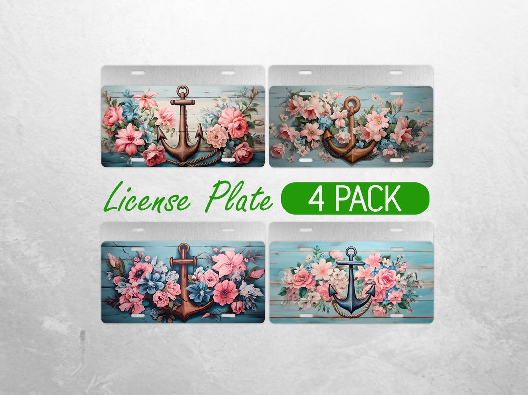Floral Anchor License Plate PNG Bundle Nautical License Plate Design ...