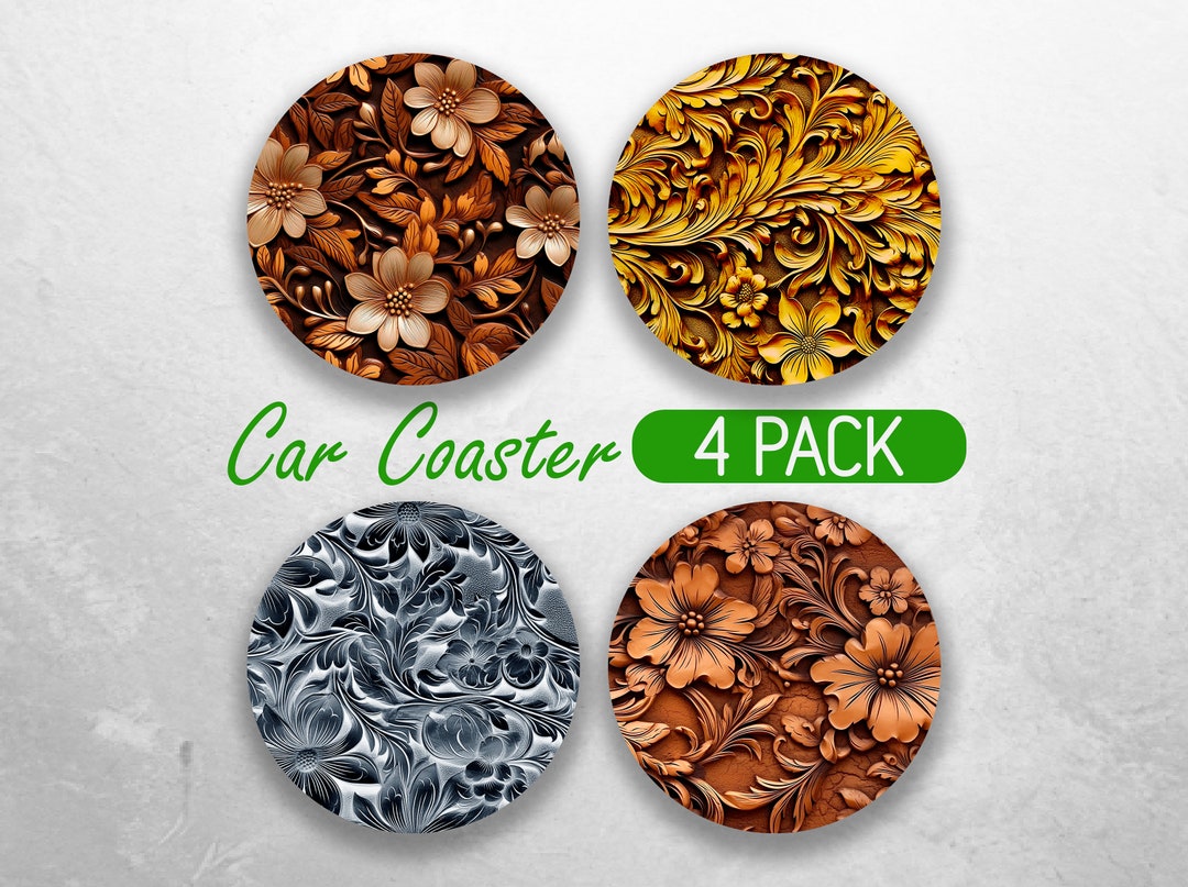 Rustic Tooled Leather Car Coaster PNG Country Western Car Coaster ...