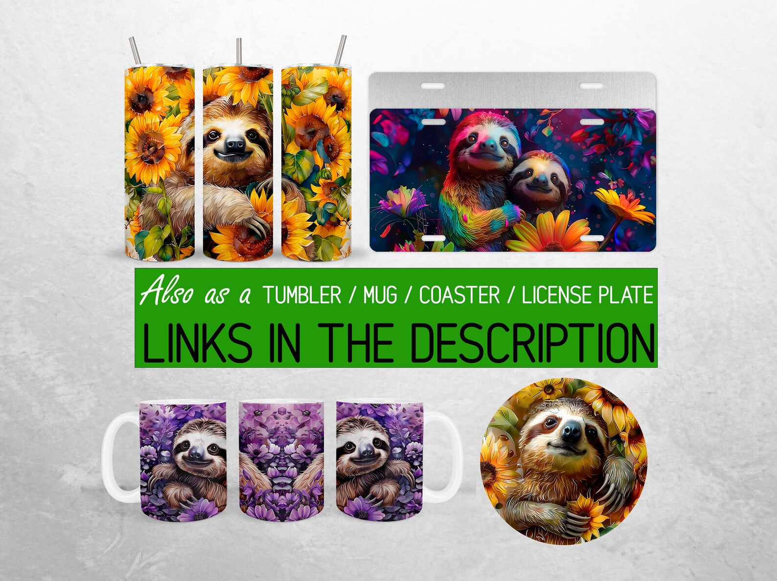 Sloth Sunflowers Car Coaster PNG Floral Cute Sloth Car Coaster ...