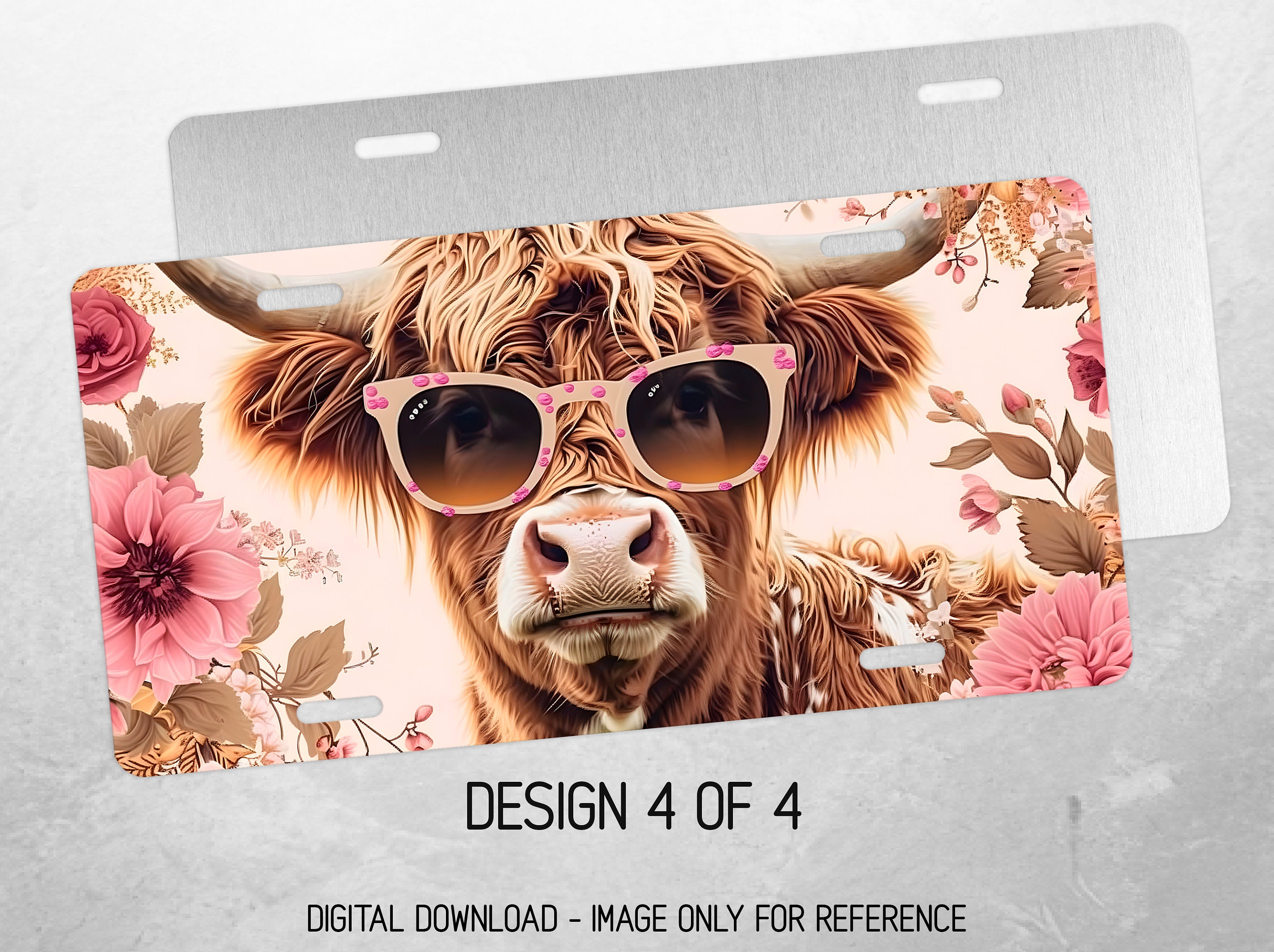 Fun Highland Cow License Plate PNG Flower Cute Cow License Plate Design ...