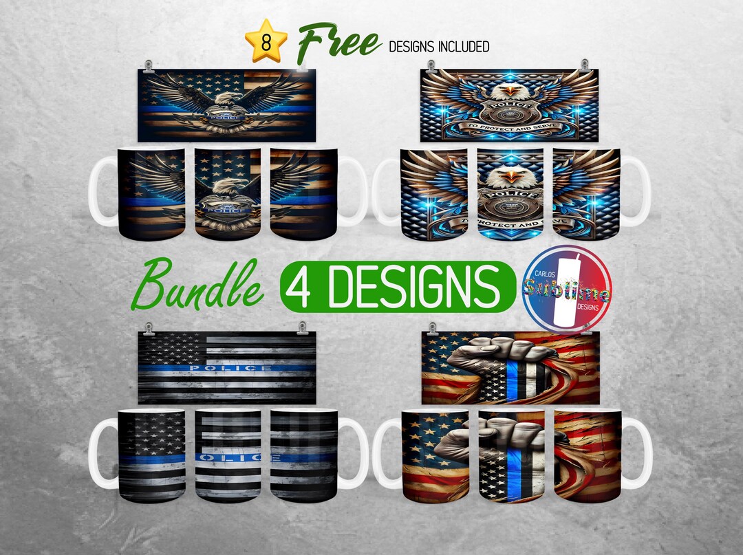 Police Mug Wrap Bundle Police Officer Mug PNG Design USA Flag Blue Line ...