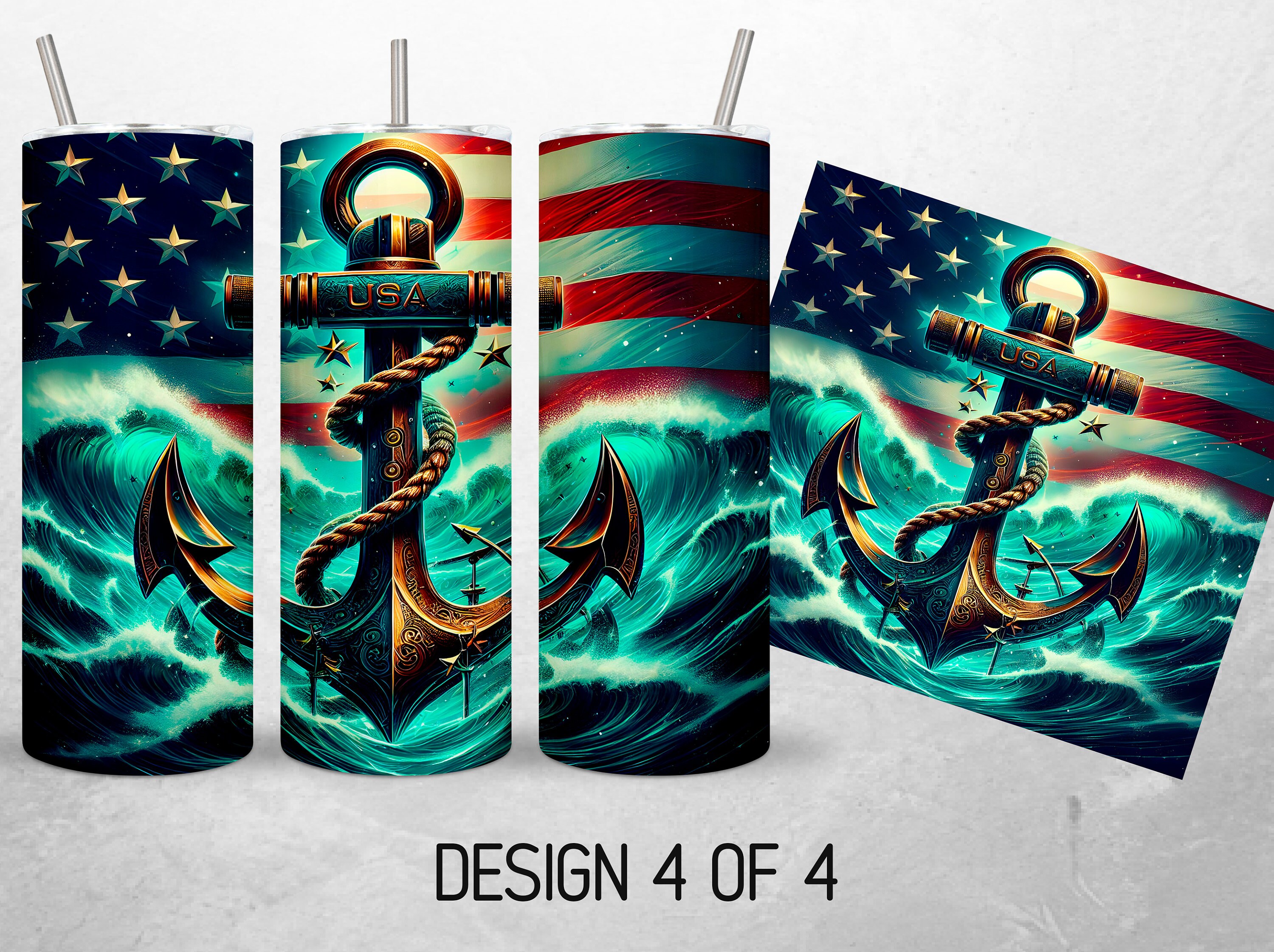 Navy Anchor Tumbler Wrap Bundle USA Flag Military Tumbler PNG Patriotic ...
