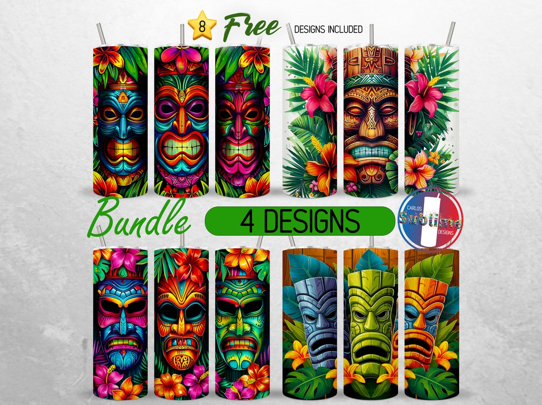 Seamless Tiki Mask Tumbler Wrap Bundle Hawaiian Tropical 20oz Tumbler ...