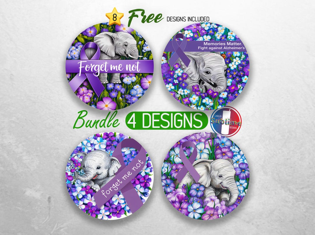 Alzheimer Awareness Car Coaster PNG Bundle Forget Me Not Coaster Png ...