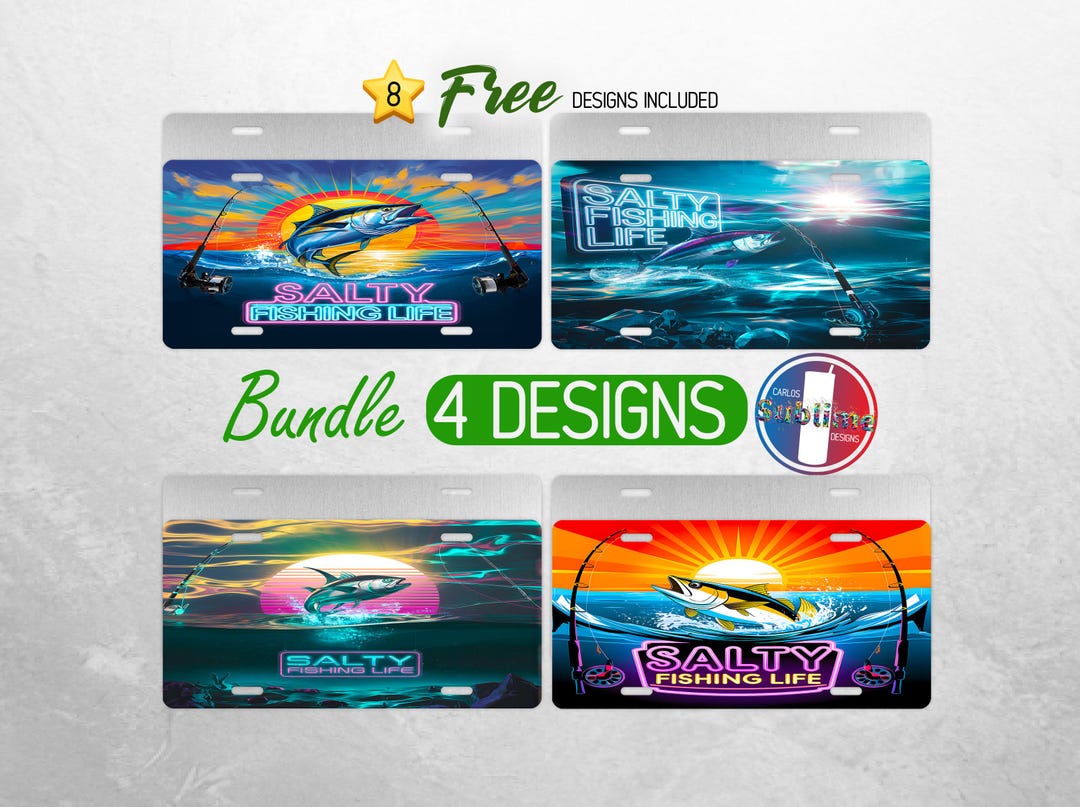 Saltwater Fishing License Plate PNG Bundle Fishing Life License Plate ...