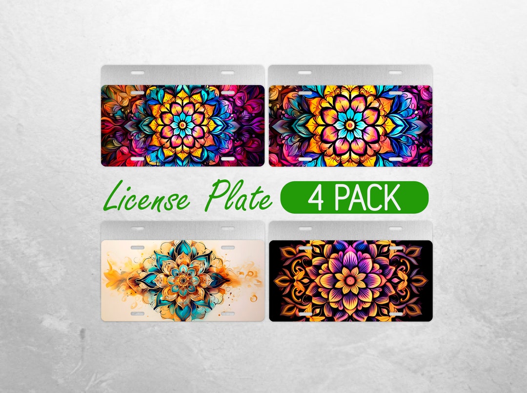 Colorful Mandala License Plate PNG Stained Glass Flower License Plate ...