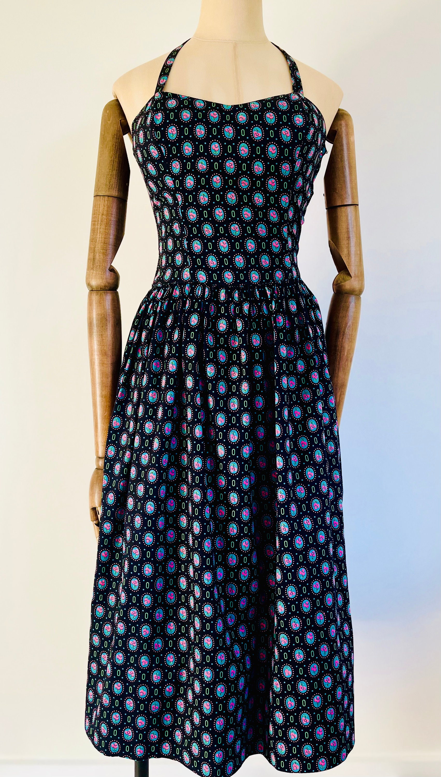 Original 1950s Cottage Rose Novelty Print Dress With Matching Scarf ...