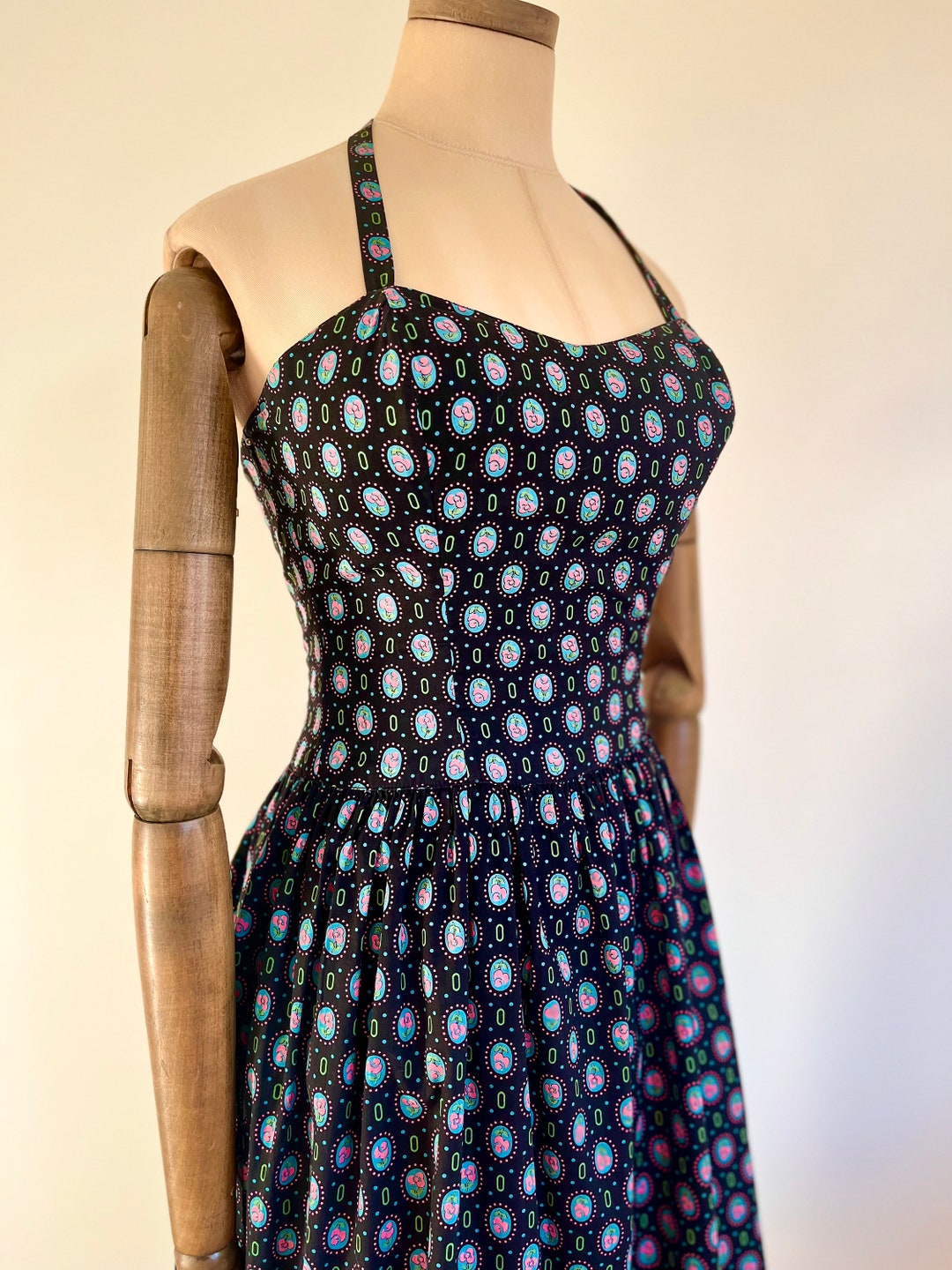 Original 1950s Cottage Rose Novelty Print Dress With Matching Scarf ...