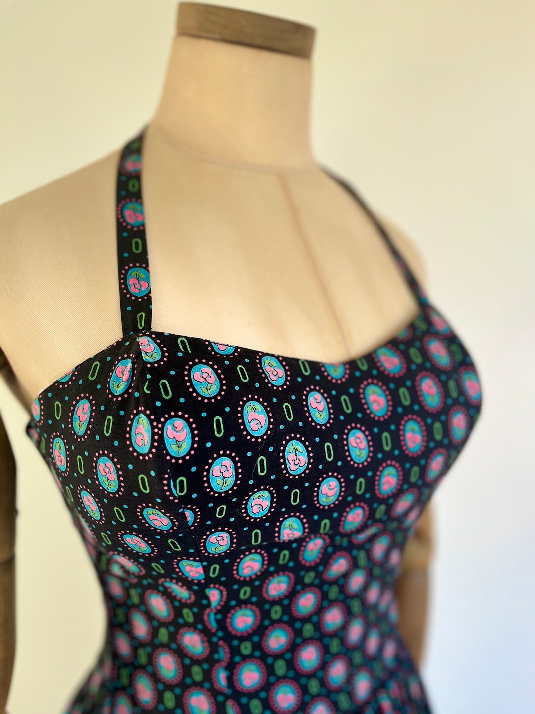 Original 1950s Cottage Rose Novelty Print Dress With Matching Scarf ...